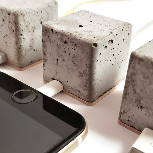 Cable Holder. the Short Stop. Concrete Block With Maple Wood - Etsy