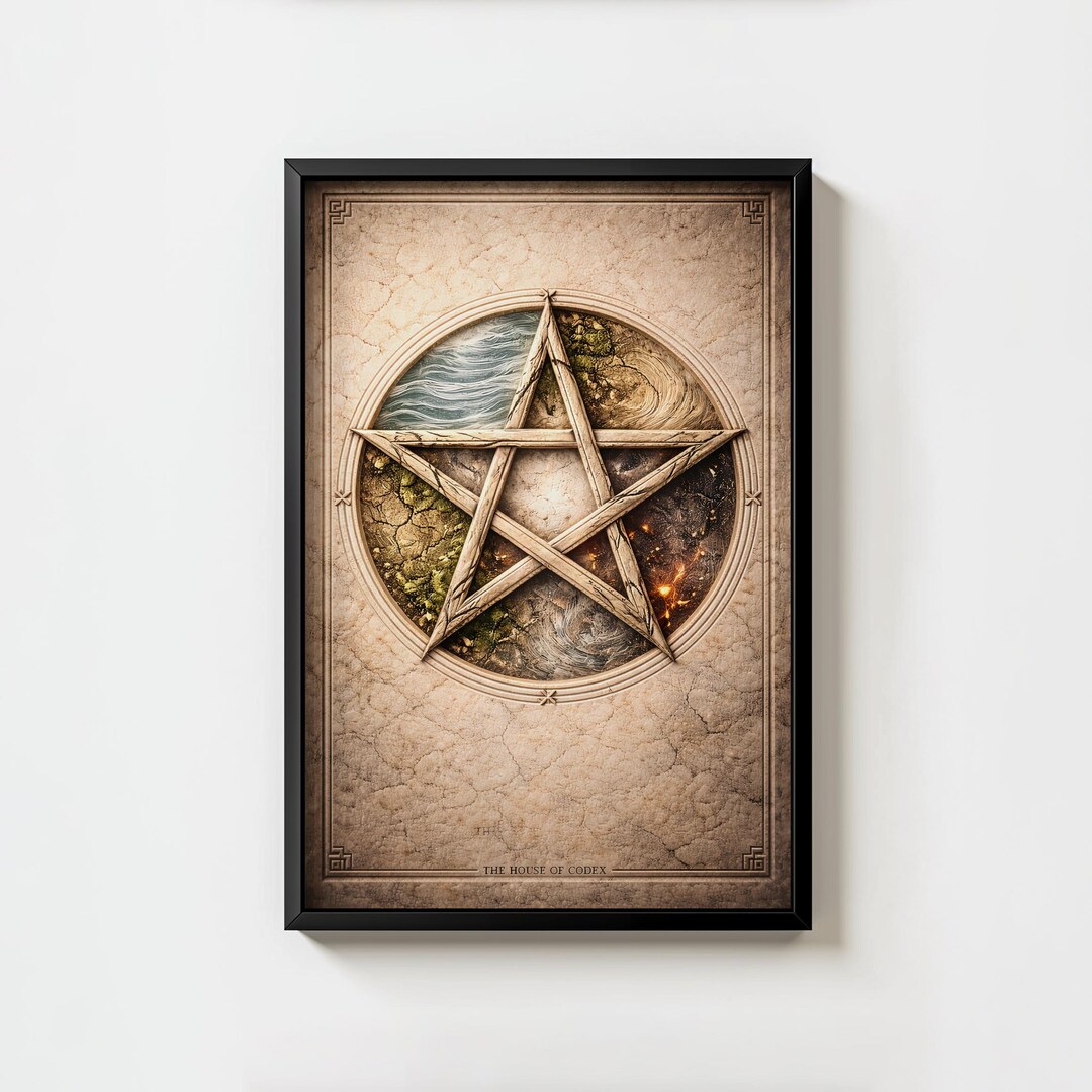 Pentacle Wall Art | Ivory Stone Relief - Wiccan Altar Decor - Digital ...
