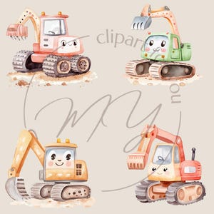 Cute Vehicle Clipart Bundle | Cars, Fire Trucks & Diggers | Watercolor ...