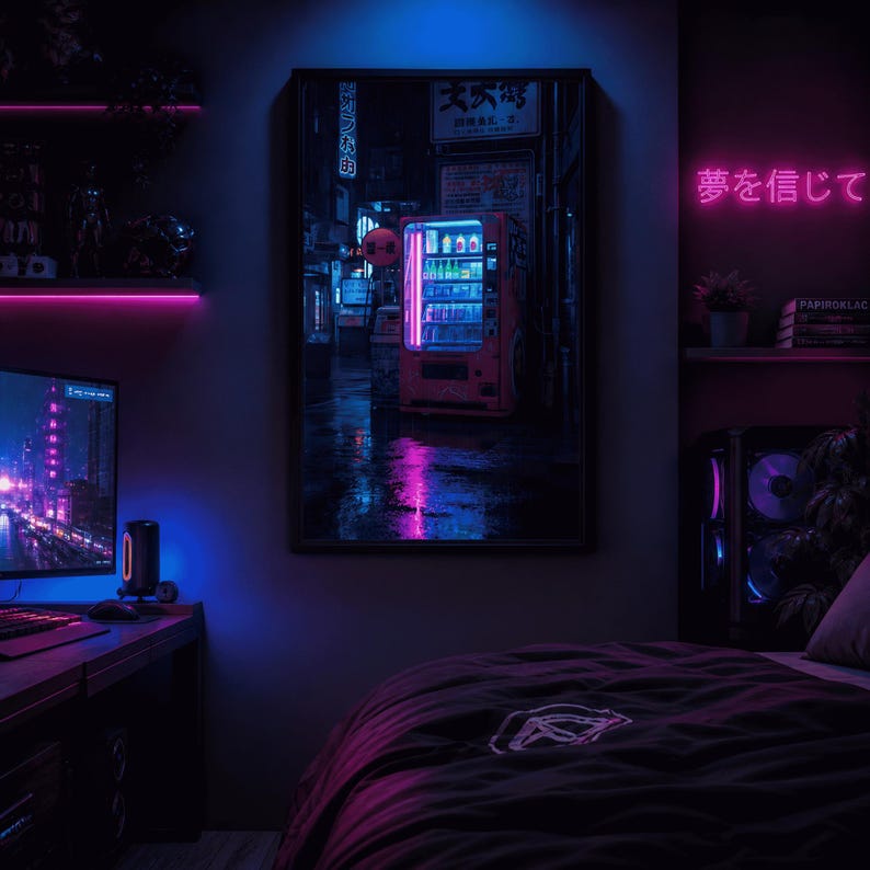 Cyberpunk Japanese Wall Art, Neon Tokyo Street Poster, Futuristic City ...