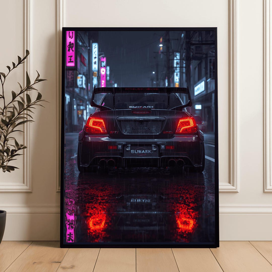 Cyberpunk Subaru WRX STI Poster – Japanese Neon Street Car Wall Art ...