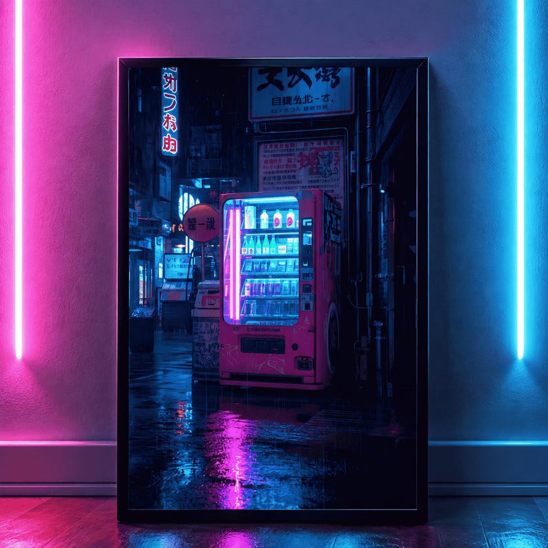 Cyberpunk Japanese Wall Art, Neon Tokyo Street Poster, Futuristic City ...