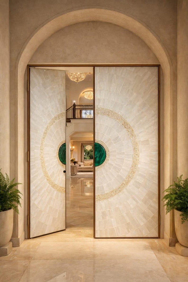 Luxury Selenite Crystal Door | Mother of Pearl Inlay, Malachite Handle ...