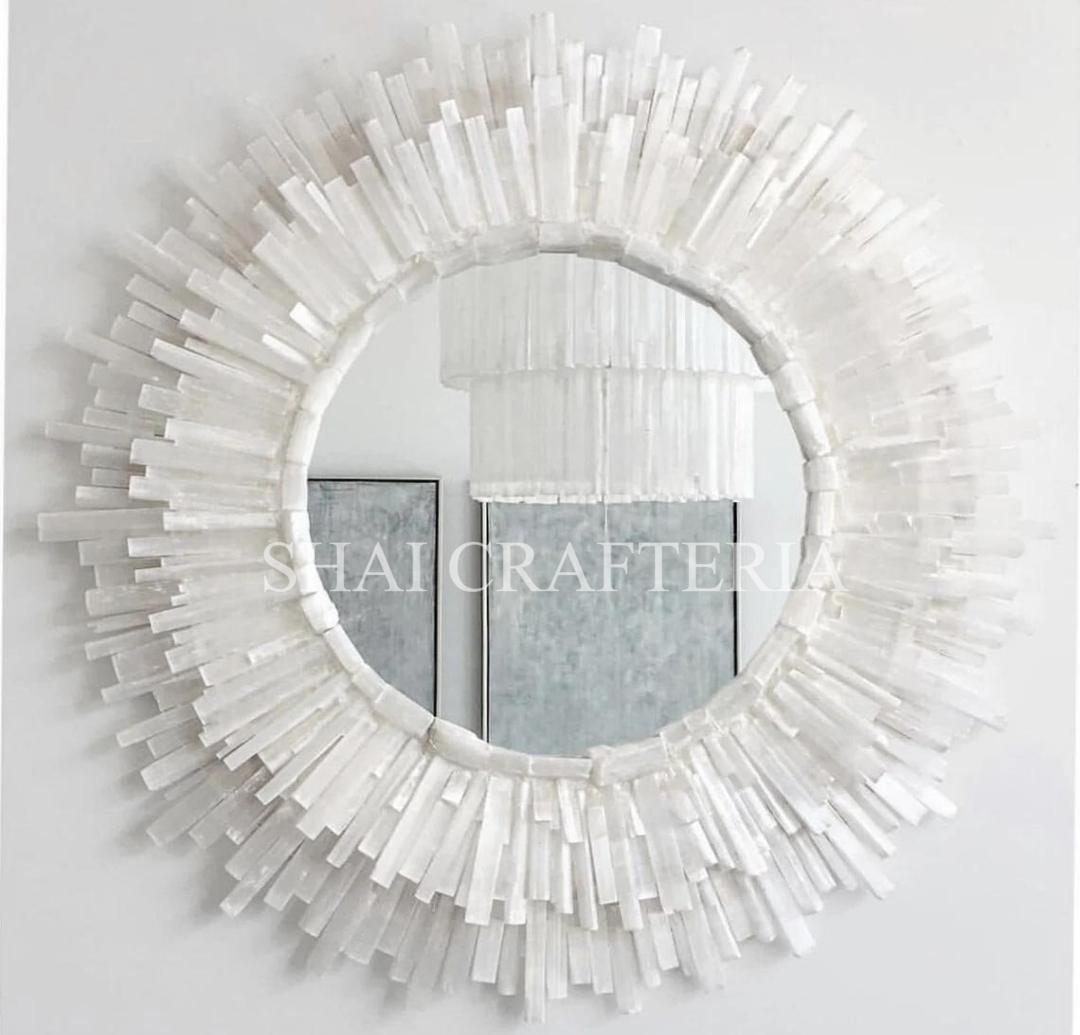 Selenite Crystal Mirror: Handmade Natural Stone Frame, Luxury Wall ...