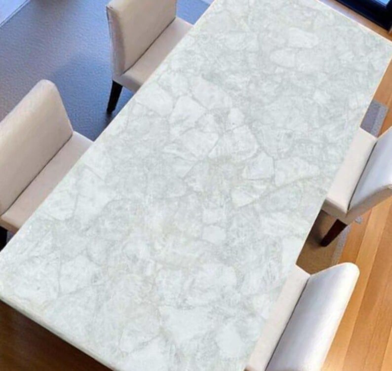 Handmade White Quartz Dining Table Top – Natural Stone, Luxury Elegance ...