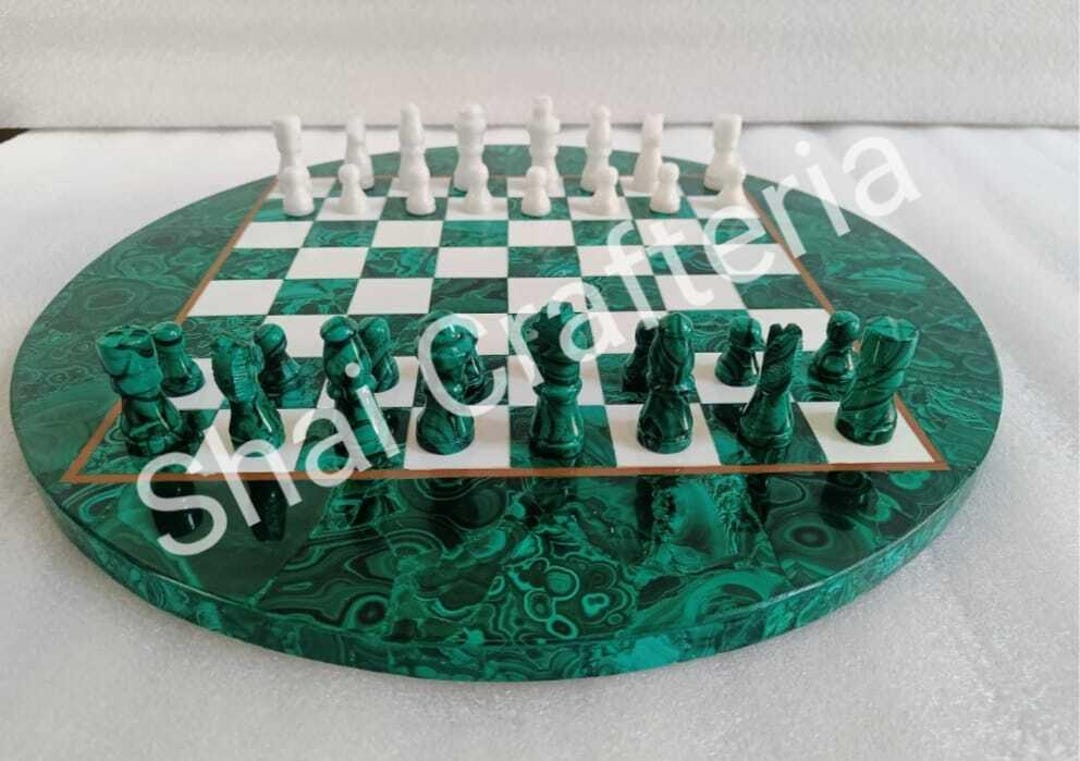 Handcrafted Malachite Chess Board: Inlay Stone Art, Luxury Decor - Etsy