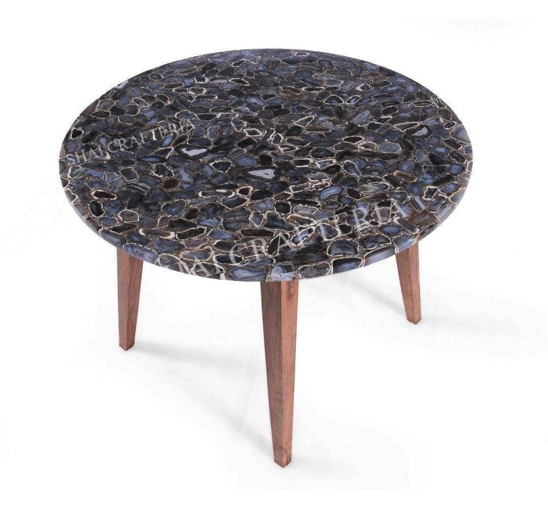 Black Agate Round Table Top: Luxury Natural Stone Surface - Etsy