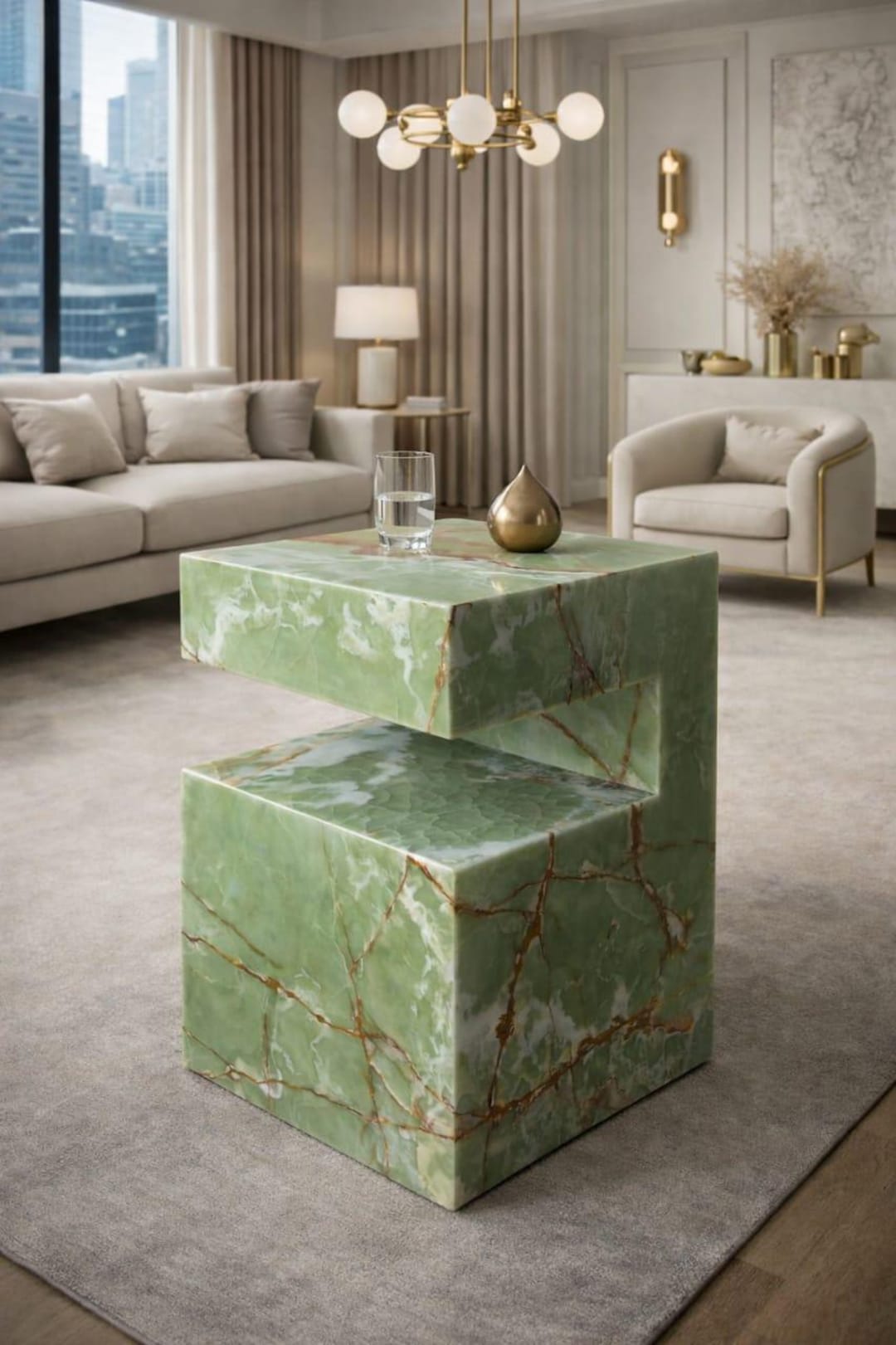 Luxury Green Onyx Furniture, Statement Onyx Table, Greens Stone Accent ...