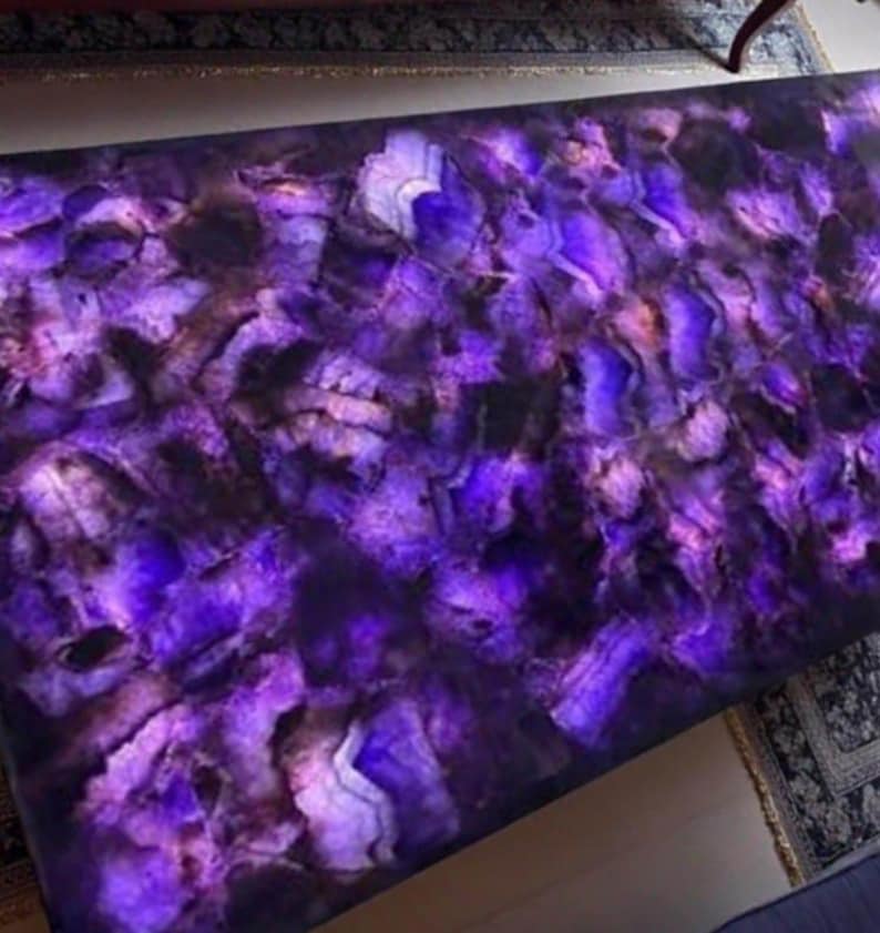 Handcrafted Amethyst Crystal Table Top – Illuminated Gemstone Slab ...