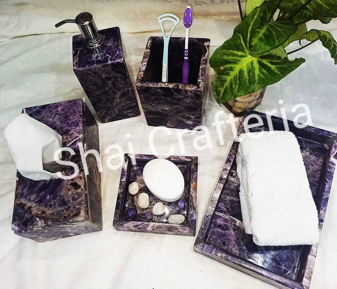 Amethyst & Marble Bath Set: Royal Look Bathroom Decor, 7-piece - Etsy