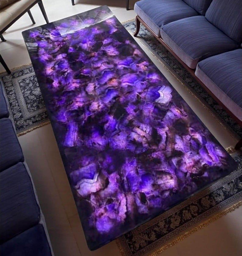 Handcrafted Amethyst Crystal Table Top – Illuminated Gemstone Slab ...