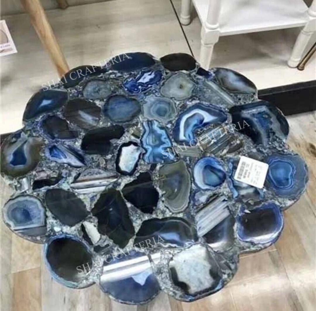Blue Agate Table Top,agate Stone Coffee Table Top, Coastal Tabletop ...