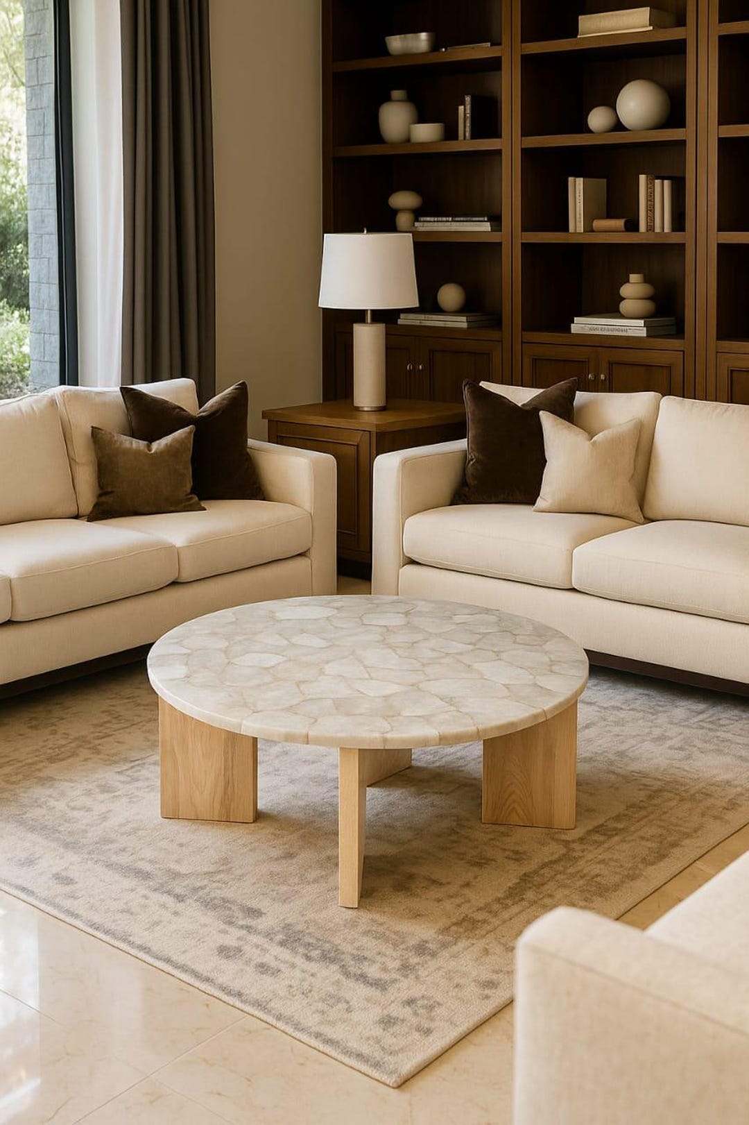 Elegant White Quartz Round Table Top – Luxury Stone Centerpiece for ...