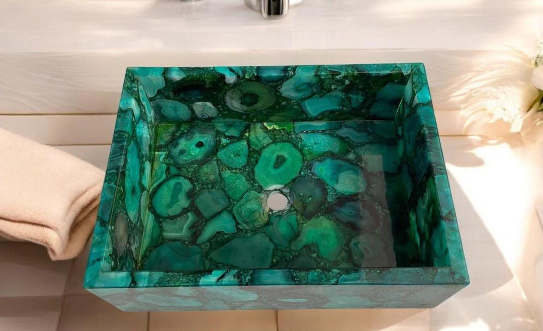 Elegant Green Agate Stone Wash Basin | Luxury Semi Precious Gemstone ...
