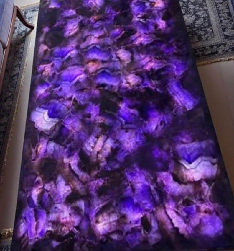 Handcrafted Amethyst Crystal Table Top – Illuminated Gemstone Slab ...