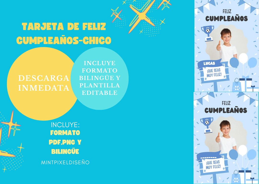 Editable Boy's Birthday Card | Bilingual Spanish and English Happy ...