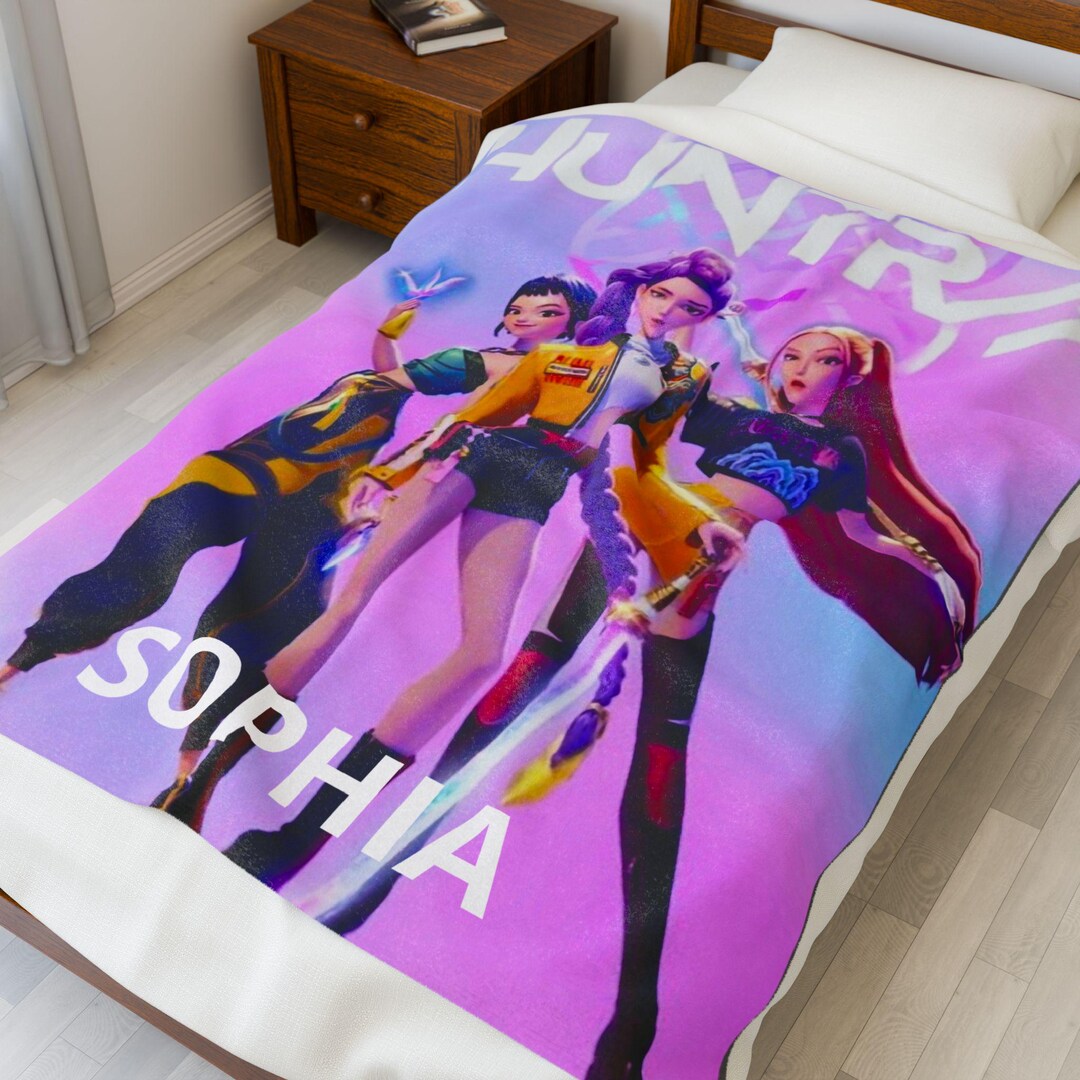 Personalized Huntrix K-pop Demon Pink Velveteen Plush Blanket | Kids ...