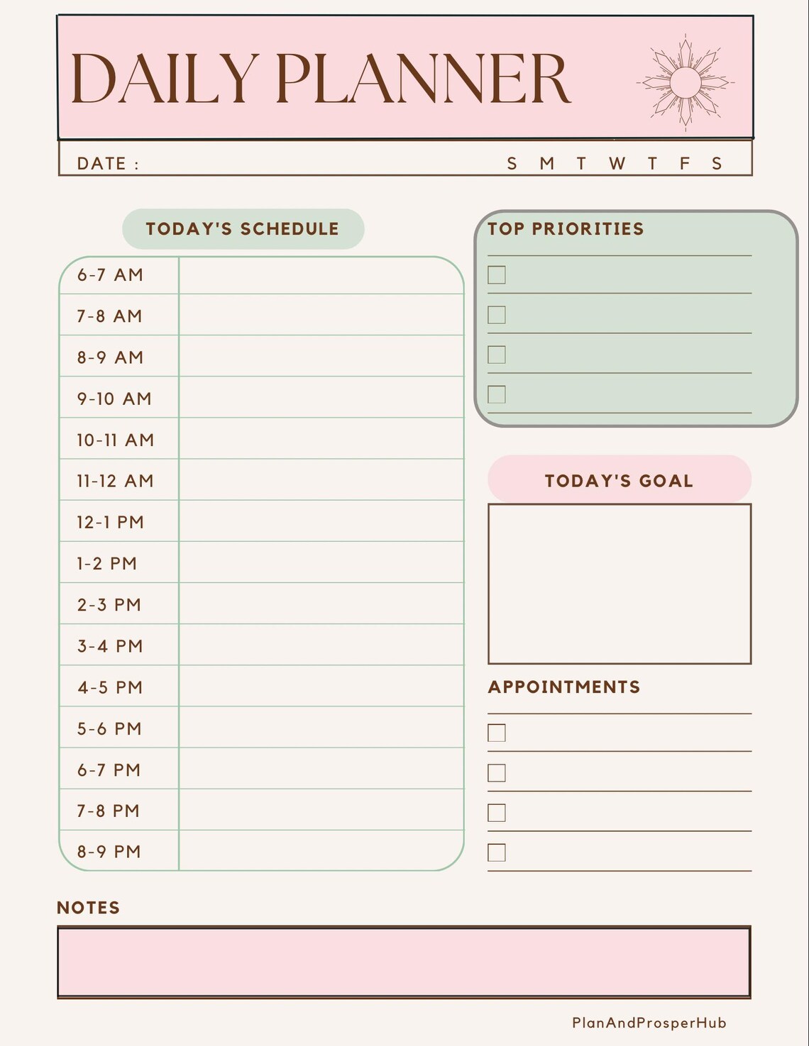 Daily Planner Printable | Blush & Sage Aesthetic | Minimalist To-do ...