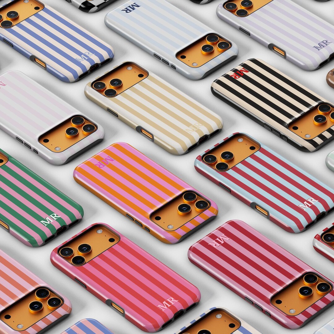 Custom Monogram Stripes Phone Case, Personalized Aesthetic Design - Etsy