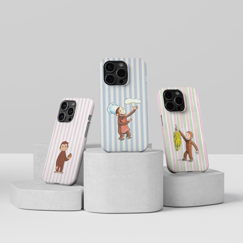 Funny Monkey and Stripes Phone Case for iPhone 16 15 14 13 12 11 Pro ...