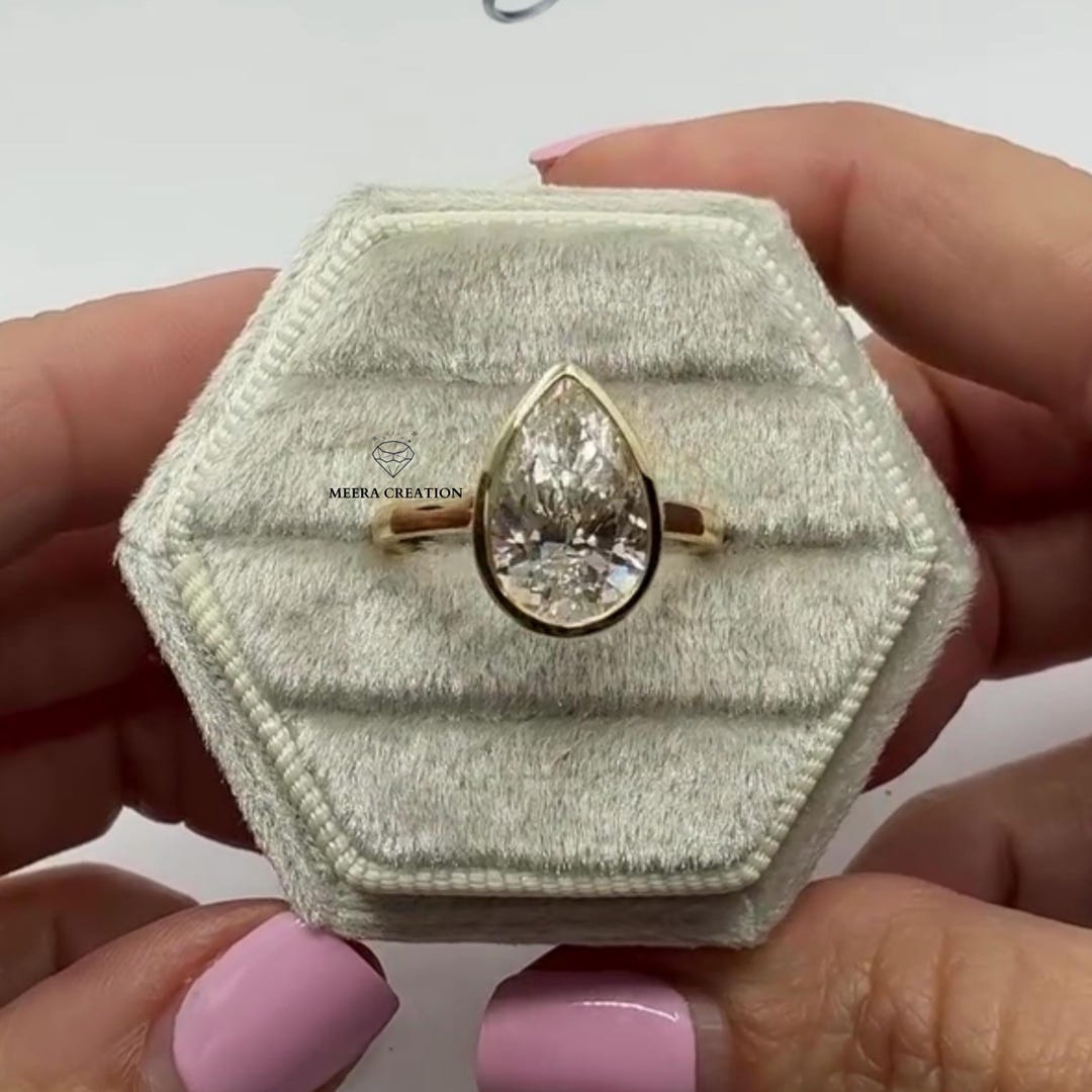 Bezel Set Pear Cut Engagement Ring Lab Grown Diamond Ring Vintage ...