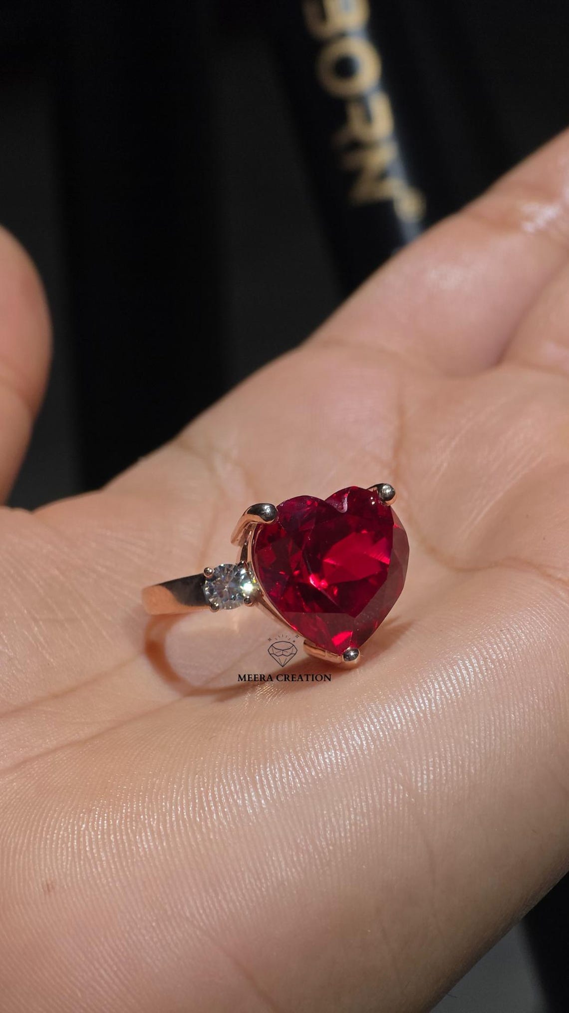 Heart Shaped Ruby Ring Three Stone Promise Engagement Ring 6CT Ruby ...