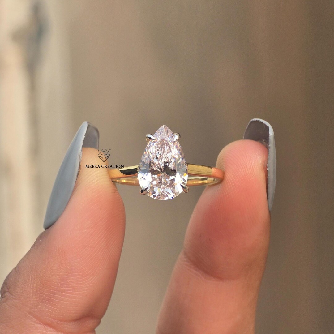 Pear Moissanite Engagement Ring Hidden Halo Diamond on Bridge Wedding ...