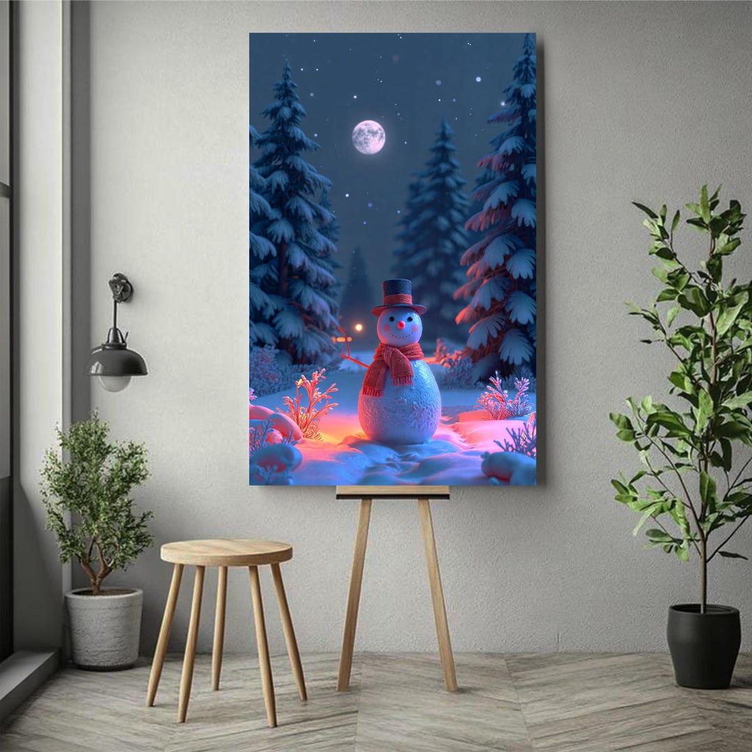 Snowman Christmas Printable Art: Winter Snow Country Scene (digital ...