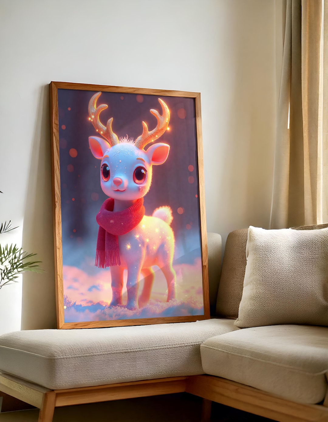 Reindeer Portrait Cartoon Art Christmas Printable Gift for Nursery Room ...