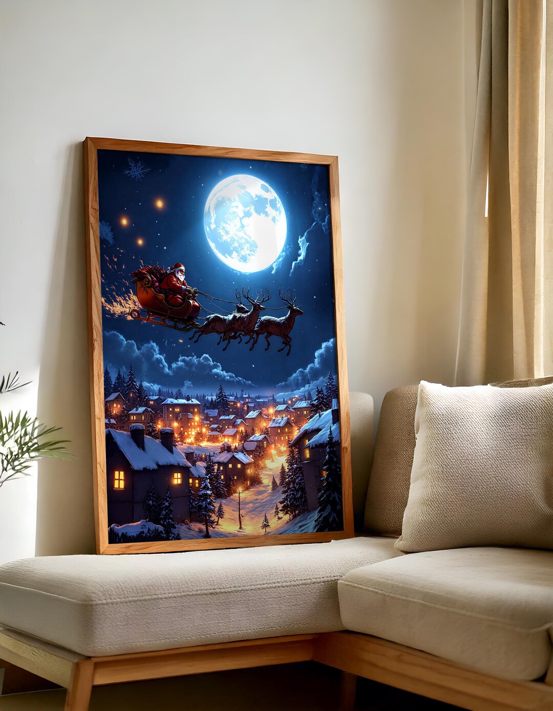 Santa in a Sleight Printable Christmas Art Holiday Home Decor Gift ...