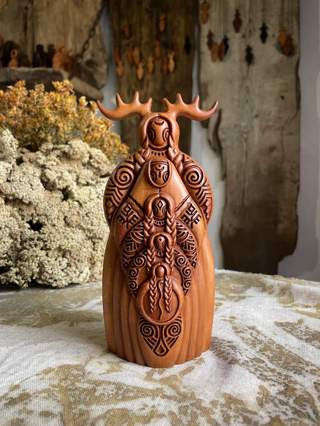 Matriarch 5 Generations : Altar Pear Tree Wooden Goddess Woman Lineage ...