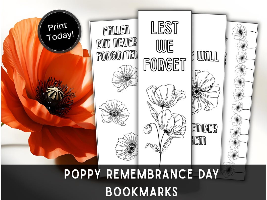Remembrance Day Colouring Bookmarks Printable: DIY Poppy Bookmarks for ...