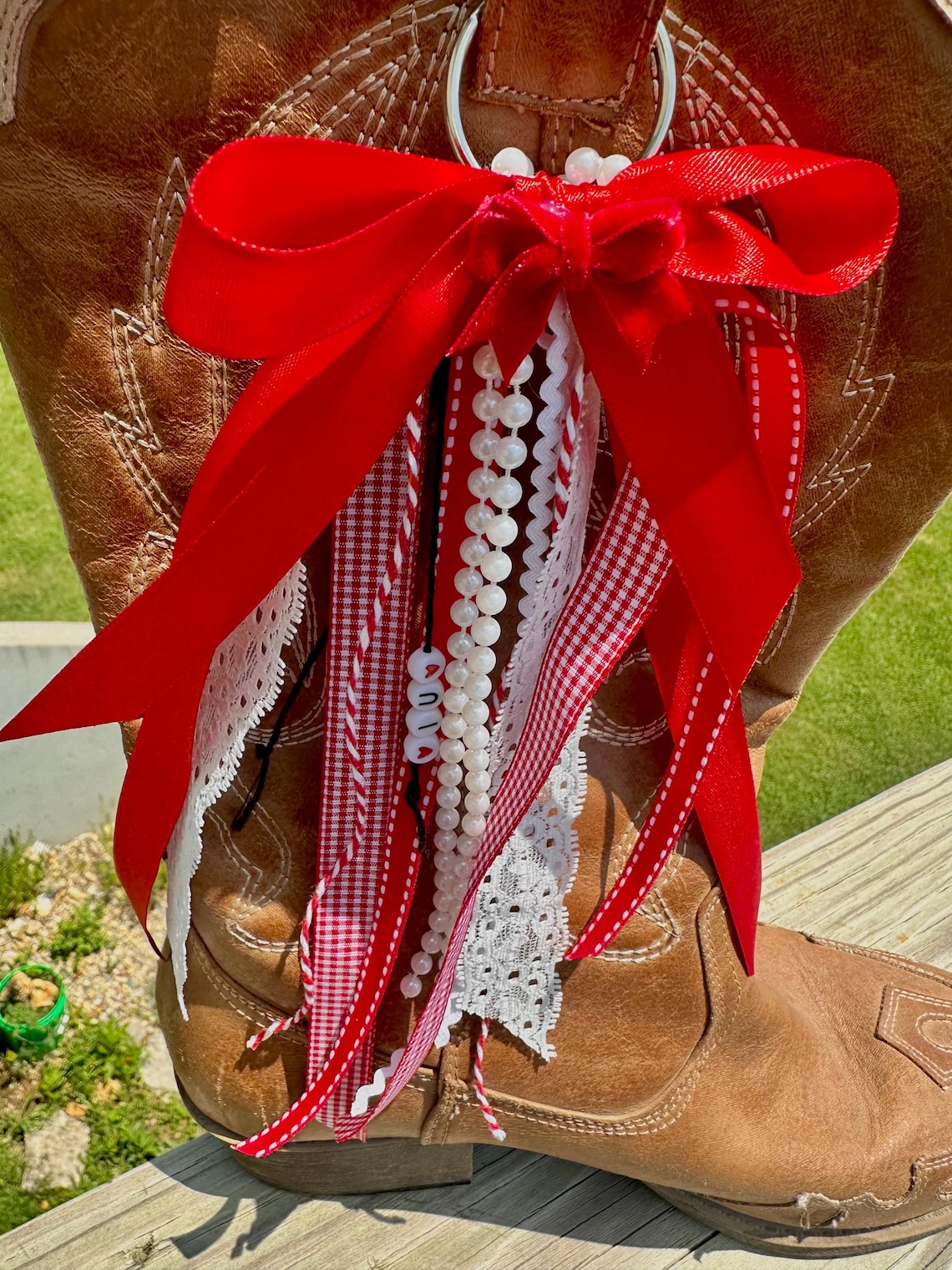 Boot Ribbon Accessory Red and White. Indiana University Colors! - Etsy