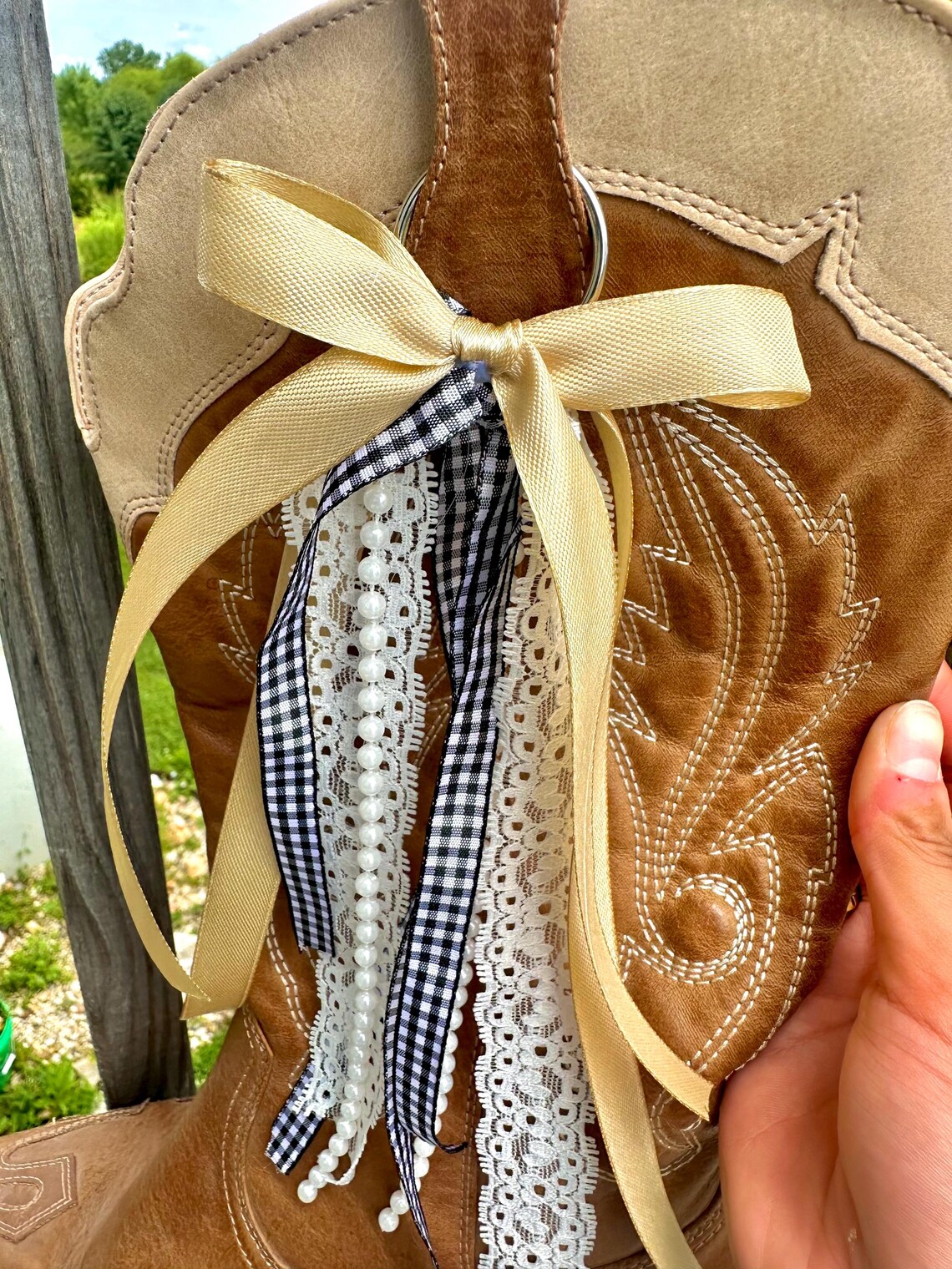 Boot Ribbon Accessory Gold and Black With Pearls Purdue Colors! - Etsy