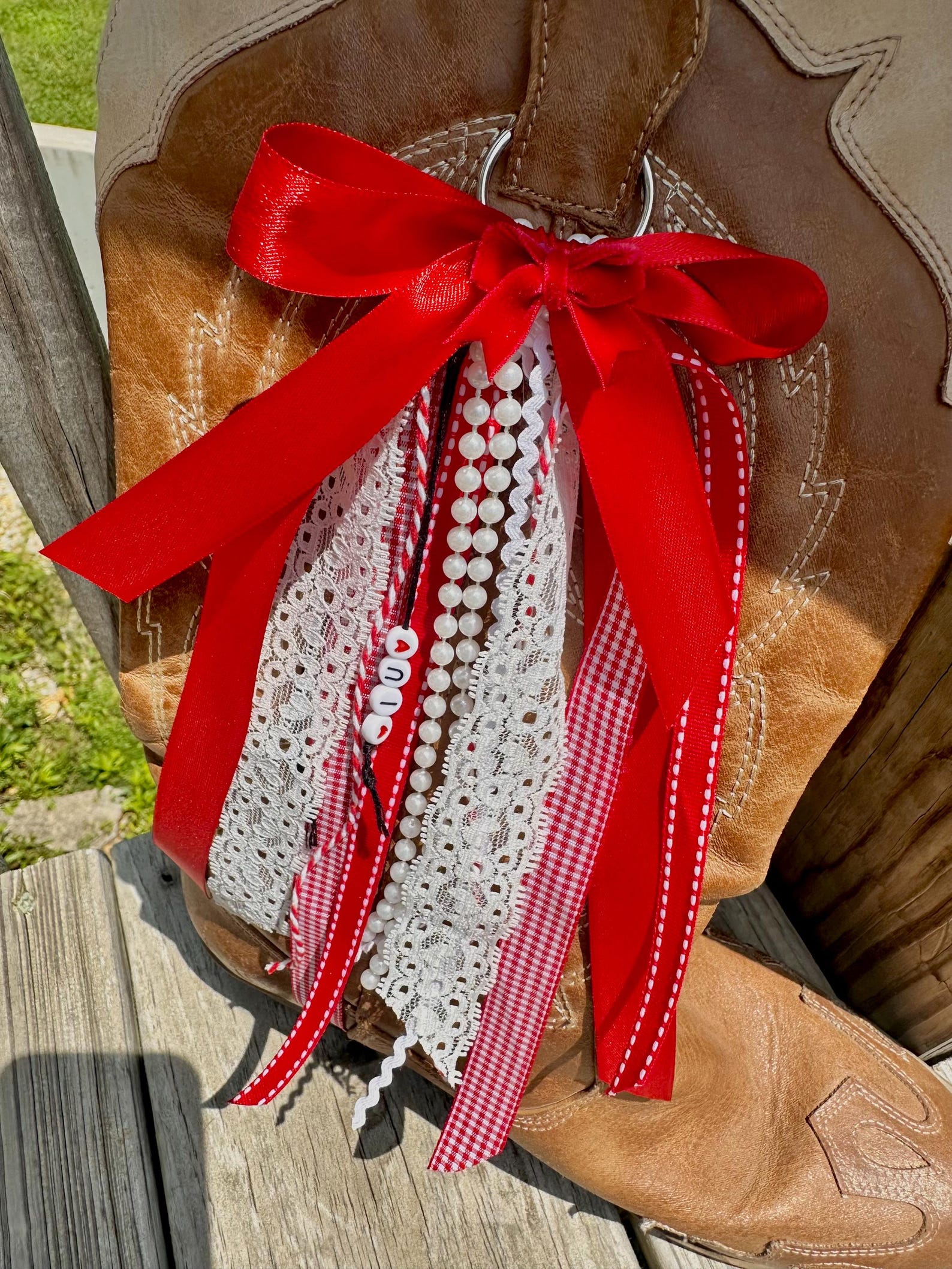 Boot Ribbon Accessory Red and White. Indiana University Colors! - Etsy