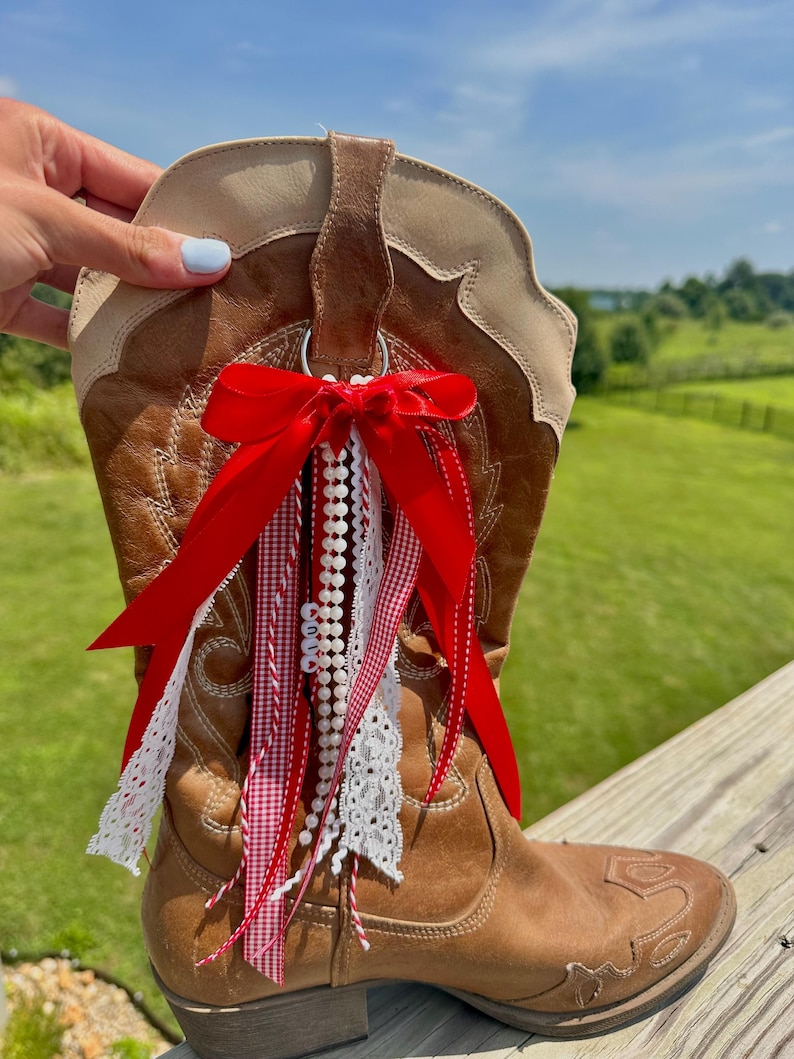 Boot Ribbon Accessory Red and White. Indiana University Colors! - Etsy