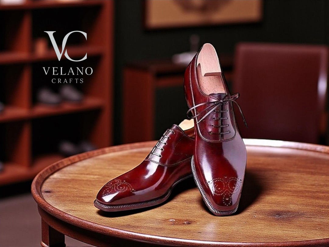 Handmade Full-grain Leather Oxblood Oxford Shoes: Men's Classic Dress ...
