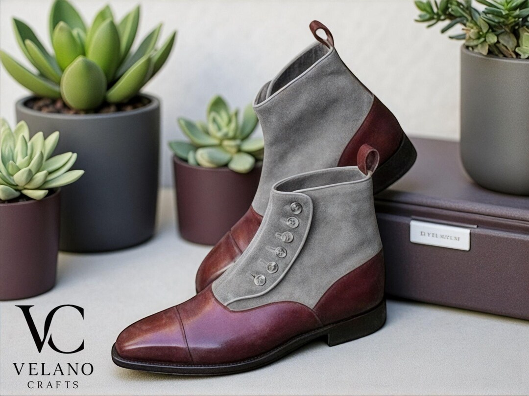Handmade Genuine Leather and Suede Button Boots: Artisan Crafted Men's ...