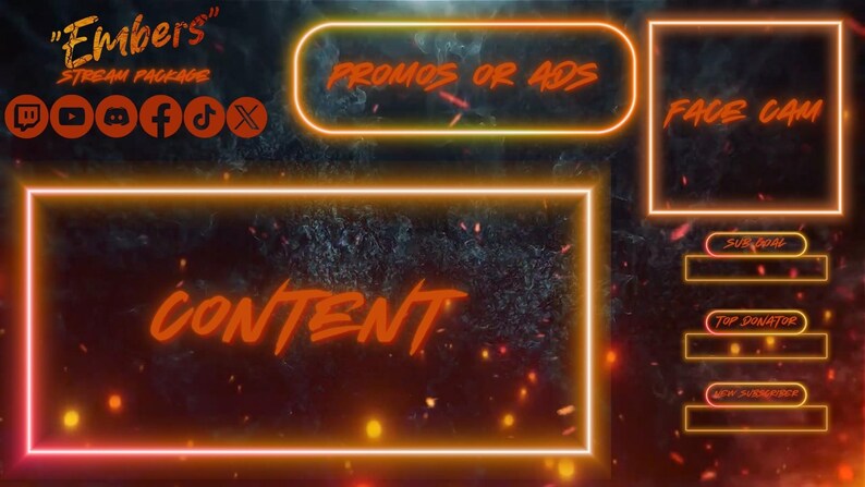 Embers Stream Overlay Template for Twitch, Youtube, Tiktok, OBS. Fiery ...