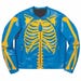 Men’s Blue Skeleton Bones Leather Biker Riding Jacket Real Cowhide ...