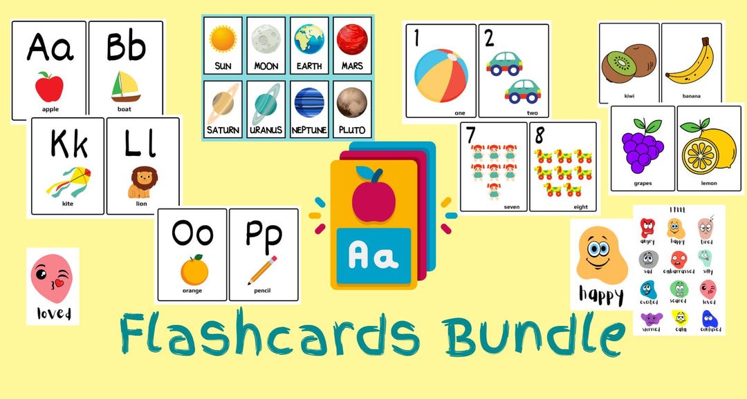 Kids Flashcards Bundle | Alphabet, Numbers, Solar System, Fruits ...