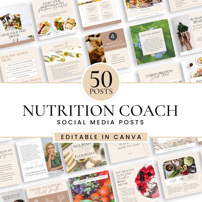 50 Nutrition Coach Instagram Post Templates, Self Care, Health, Fitness ...