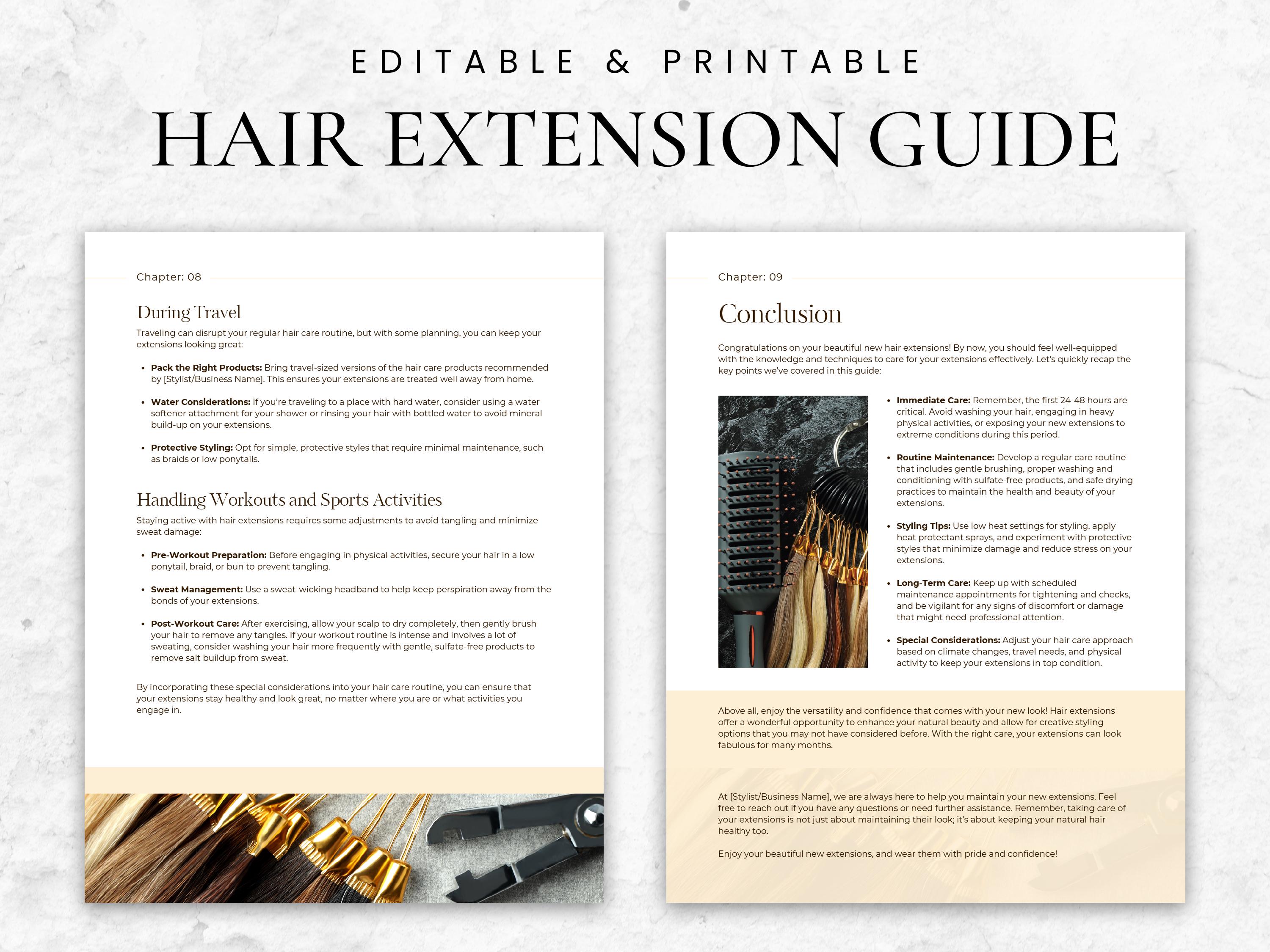 Hair Extension Care Guide Template | Printable Manual, Styling ...