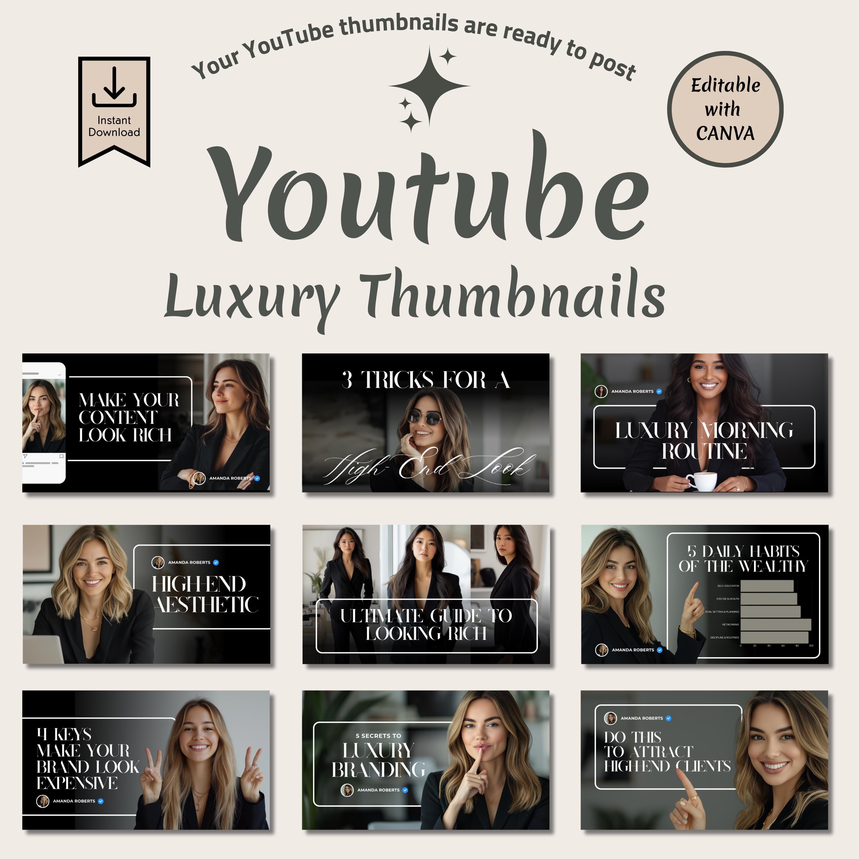 Luxury Youtube Thumbnails - 10 Black Aesthetic Templates, Editable ...