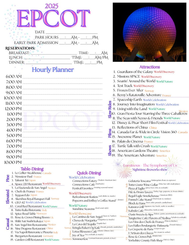 Printable 2025 Disney World Planner - Magic Kingdom, EPCOT, Animal ...