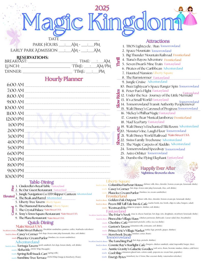 Printable 2025 Disney World Planner - Magic Kingdom, EPCOT, Animal ...