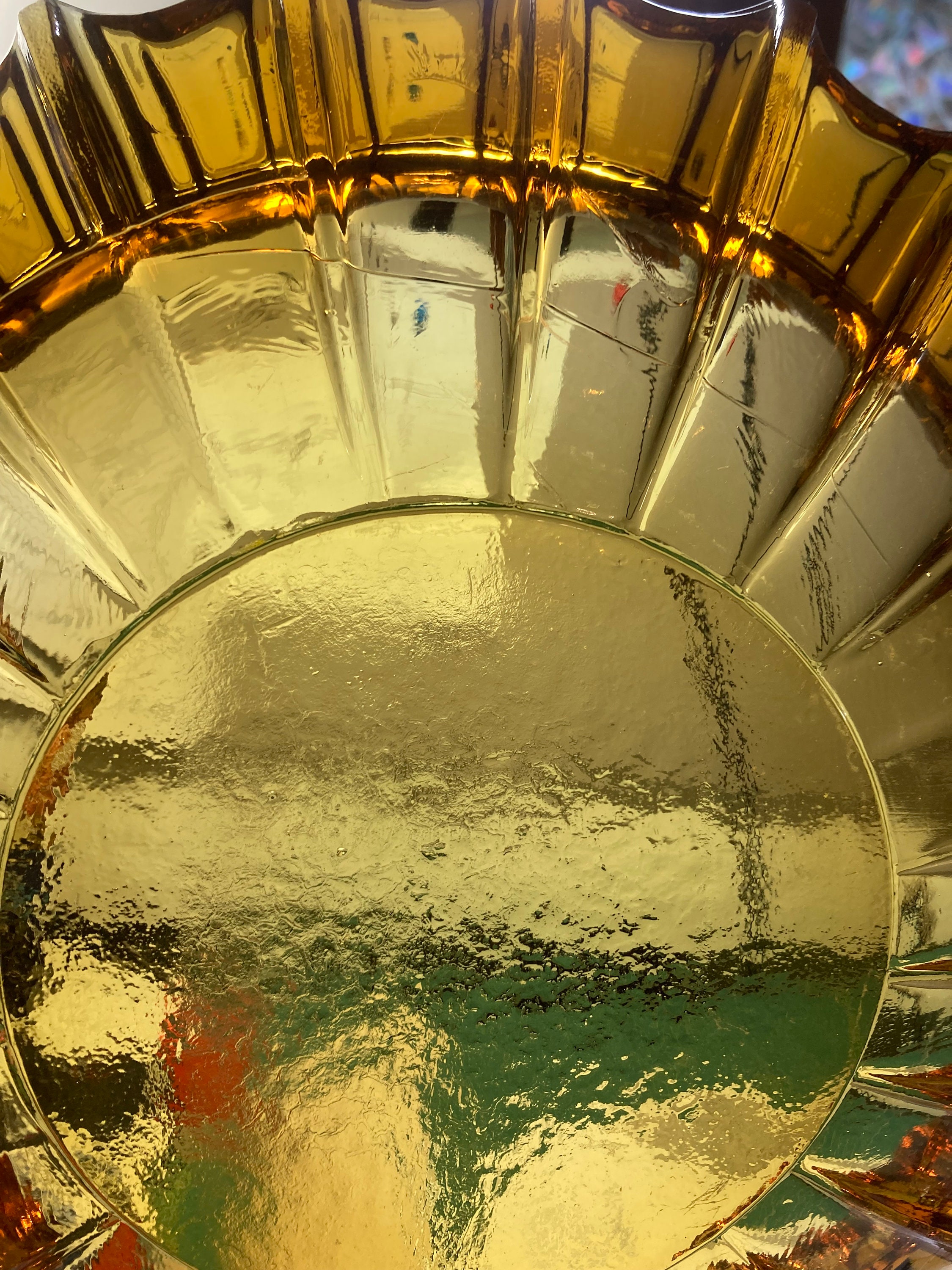 Vintage Amber Yellow Gold Ashtray Heavy Art Glass Round 4 Slot 10 MCM ...