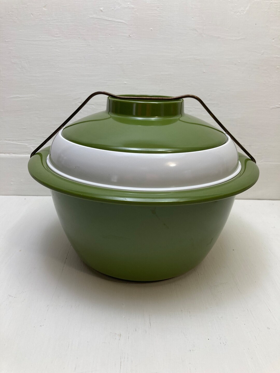 Vintage Kenro MCM Melamine 4-piece Ice Bucket Avocado Green and White ...