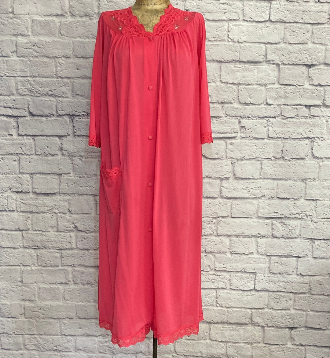 Vintage Shadowline Coral/red Robe Size Small | Made in USA - Etsy