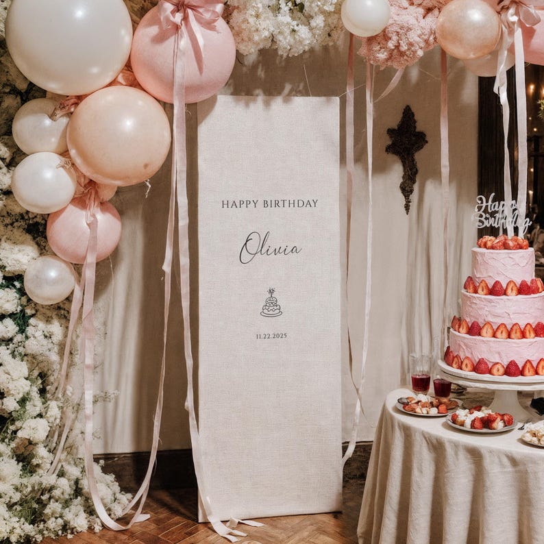 Linen Custom Birthday Banner, Personalized Fabric Backdrop, Boho Name ...
